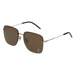 SAINT LAURENT SL 312 M | Unisex-Sonnenbrille | Fassung: Vollrand, Quadratisch, Metall, Gold | Glasfarbe: Braun