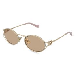 Miu Miu MU 52YS | Damen-Sonnenbrille | Fassung: Vollrand, Oval, Metall, Gold Hell | Glasfarbe: Pink Spiegel Silber