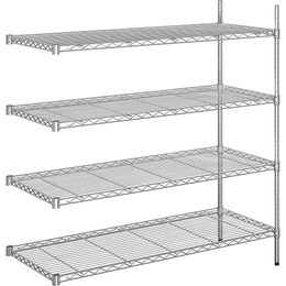 Stahldraht-Gitterregal, verchromt, Fachlast 100 kg, BxT 1220 x 610 mm, Anbauregal, H&ouml;he 1370 mm, 4 Fachb&ouml;den kaiserkraft