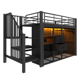 Modfu Hochbett, Schwarz, Metall, 90x200 cm, Kinder- & Jugendzimmer, Kinderm&ouml;bel, Kinderbetten, Hochbetten