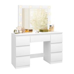 WOLTU Schminktisch, Wei&szlig;, Holzwerkstoff, Glas, 7 Schubladen, Rechteckig,Rechteckig, 107x140.5x39.5 cm, Schlafzimmer, Schminktische