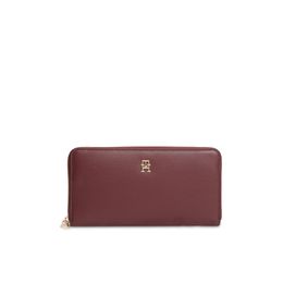 Tommy Hilfiger Damen Geldb&ouml;rse "TH ICON LRG ZA"bordeaux, Lederimitat, Kleinlederwaren, Damen Geldbeutel, Portemonnaie mit edlem TH-Logoelement