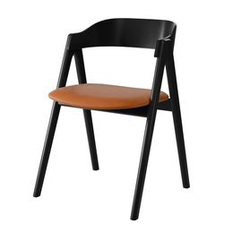 Stuhl, B:52cm H:75cm T:54cm, schwarz, schwarz, cognac, HAMMEL FURNITURE, Leder, Massivholz, Esszimmer, St&uuml;hle, "Mette by Hammel", Massivholz,