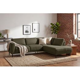 Ecksofa OTTO HOME, B:240cm H:78cm T:197cmkhaki, 100% PES, Wohnzimmer, Sofas, "Sveeva, L-Form, B.240 cm, schwarze Metallf&uuml;&szlig;e", langlebiger Webstoff,