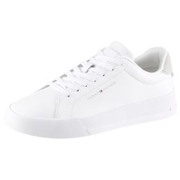 Tommy Hilfiger Herren Sneaker "TH COURT CORE", Gr. 47wei&szlig;, Leder, Lederimitat, Schuhe, Freizeitschuh, Halbschuh, Schn&uuml;rschuh, weich gepolstertem
