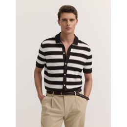 Bugatti Herren Poloshirt, schwarz-wei&szlig;, Gr. S, unifarben, 50% Baumwolle, 50% Polyester, Shirts, Regular Fit mit Blockstreifen