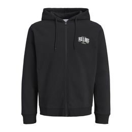 Jack & Jones JACK & JONES Herren Kapuzensweatjacke "JJAERO SWEAT ZIP HOOD"schwarz, Gr. XL, bedruckt, angeraute Sweatware, Obermaterial: 65% Polyester, 35%