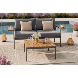 Ambia Garden Loungegarnitur, Natur, Dunkelgrau, Metall, Kunststoff, Textil, 3-teilig, F&uuml;llung: Polyester,Schaumstoff, einzeln stellbar, eckig, 85x64.5x71.5 cm, regenabweisend, geeignet f&uuml;r Balkon, Loungem&ouml;bel, Gartenlounge-Sets