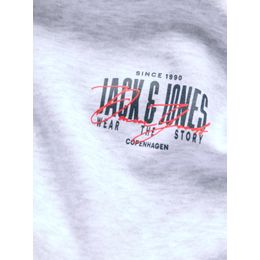 Jack & Jones JACK & JONES Herren Kapuzensweatjacke "JJAERO SWEAT ZIP HOOD"wei&szlig; melange, Gr. XS, bedruckt, angeraute Sweatware, Obermaterial: 65% Polyester, 35%