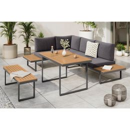 Ambia Garden Loungegarnitur, Natur, Dunkelgrau, Metall, Kunststoff, Textil, 4-teilig, F&uuml;llung: Polyester,Schaumstoff, seitenverkehrt montierbar, 250x180 cm, gastro- und objekttauglich, UV-best&auml;ndig, wetterbest&auml;ndig, Loungem&ouml;bel, Gartenlounge-Sets