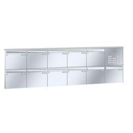 Renz LEABOX 11er Aufputzbriefkastenanlage mit 2ten Namensschild & Sprechfeld in V2A Edelstahl - LEA3