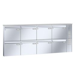 Renz LEABOX 8er Aufputzbriefkastenanlage mit 2ten Namensschild & Sprechfeld in V2A Edelstahl - LEA3