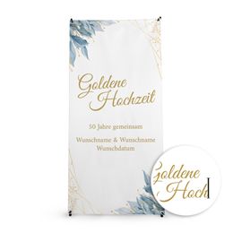 X-Banner Goldene Hochzeit personalisierbar | "50 Jahre gemeinsam" | 2 Gr&ouml;&szlig;en | inkl. X-Gestell | Goldene Hochzeit Banner online selbst gestalten