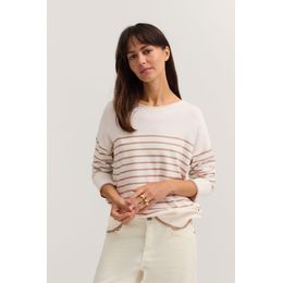 Bugatti Damen Rundhalspullover "Regular Fit"50, beige, Gr. XL, gestreift, Jersey, 96% Viskose, 4% Elasthan, Pullover, mit Streifen