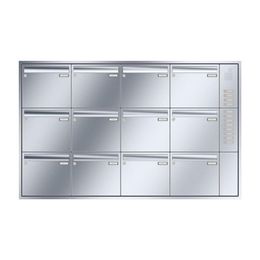 Renz LEABOX 12er Unterputzbriefkastenanlage mit 2ten Namensschild & Sprechfeld in V2A Edelstahl