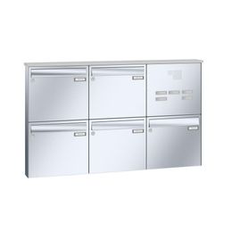 Renz LEABOX 5er Aufputzbriefkastenanlage mit 2ten Namensschild & Sprechfeld in V2A Edelstahl - LEA3