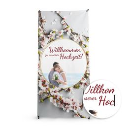 X-Banner Hochzeit mit Foto personalisierbar | "Willkommen zu unserer Hochzeit" | 2 Gr&ouml;&szlig;en | inkl. X-Gestell | Hochzeitsbanner online selbst gestalten
