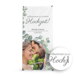 X-Banner Hochzeit mit Foto personalisierbar | "Willkommen zu unserer Hochzeit" | 2 Gr&ouml;&szlig;en | inkl. X-Gestell | Hochzeitsbanner online selbst gestalten