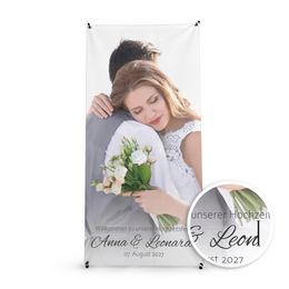 X-Banner Willkommensschild zur Hochzeit personalisierbar | Foto mit Schriftzug | 2 Gr&ouml;&szlig;en | inkl. X-Gestell | Hochzeitsbanner online selbst gestalten
