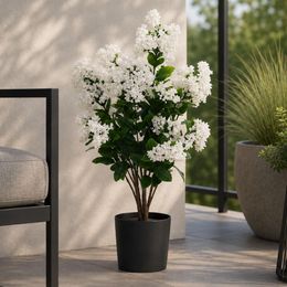 K&uuml;nstlicher Flieder MCW-Q87, Kunstflieder Dekopflanze Kunstbaum Kunstpflanze, Outdoor Polyethylen 64x35x35cm ~ wei&szlig;