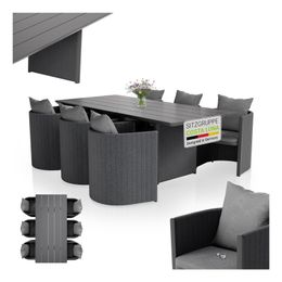Juskys Premium Gartengarnitur Sitzgruppe Costa Luna - 7-teilig mit Tisch & St&uuml;hlen - Anthrazit
