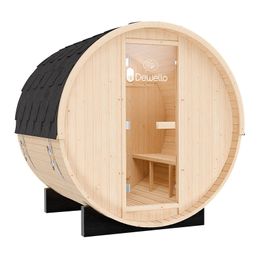 Dewello&reg; Outdoor Fasssauna Bay, ca. 200 cm x 180 cm x 200 cm Fichtenholz -inkl. Saunaofen und Zubeh&ouml;r Gartensauna, Sauna