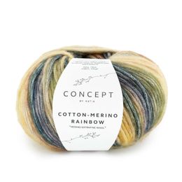 Cotton-Merino Rainbow von Katia, Blau-Brombeer-Ocker, aus Baumwolle