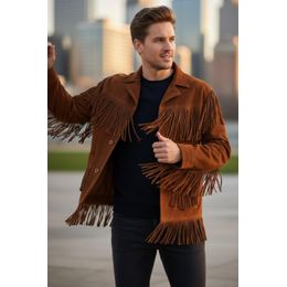 Herren Western Retro Tan Cowboy Wildlederfransenjacke &ndash; Karmesinrot