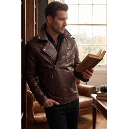 Herren braune Kuhleder-Alligatoren-Muster-Bikerjacke &ndash; Forge