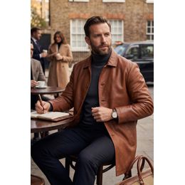 Herren beige Lederjacke mit langer Krage &ndash; Wappen