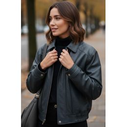 Damen Navy Leder Biker Blouson Bomber Oversized Jacke &ndash; Moon