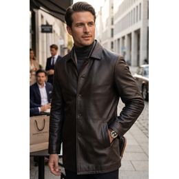 Herren schwarze Lederjacke mit langem Kragen &ndash; Wappen