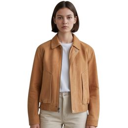 Damenbeige Leder-Biker Blouson Bomber Oversized Jacke &ndash; Sibiu