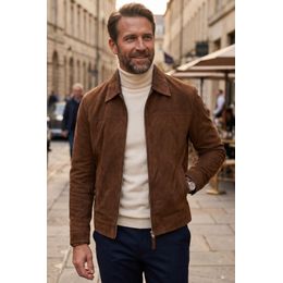 Herren Braune Ziegen-Wildleder-Harrington-Bikerjacke &ndash; Ridge