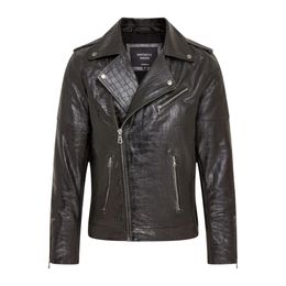 Herren Schwarze Kuhleder-Alligatoren-Muster-Bikerjacke &ndash; Rot