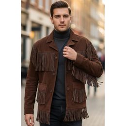 Herren Western Retro Braune Cowboy-Wildlederfransenjacke &ndash; Karmesinrot