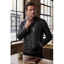 Herren gesteppte schwarze Lammleder-Bikerjacke &ndash; Raven