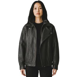 Damen-Schwarze Lammleder-Big Bomber Biker Blouson Oversize-Jacke &ndash; Krakau