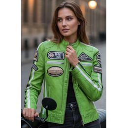 Damen-Biker-Rennabzeichen gr&uuml;ne Lederjacke &ndash; Ahorn