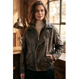 Damen braunes Kuhleder Big Bomber Biker Blouson Oversized Jacke &ndash; Bloom