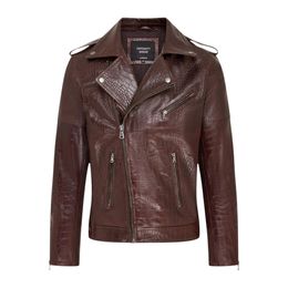 Herren braune Kuhleder-Alligatoren-Muster-Bikerjacke &ndash; Rot