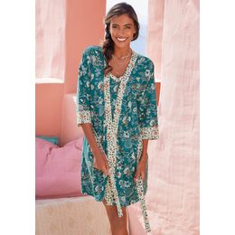 Lascana Damen Kimono, Blau, Gr. 32/34, Badem&auml;ntel & Morgenm&auml;ntel, Material: Polyester