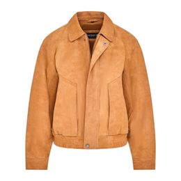 Damen-Beige Leder-Biker-Bomber-Oversize-Jacke &ndash; Blouson