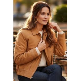 Damen-Tan Leder-Biker Blouson Bomber Oversize-Jacke &ndash; Moon