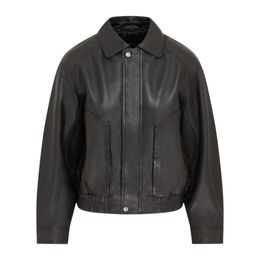 Damen Schwarze Leder-Biker Bomber Oversized Jacke &ndash; Blouson