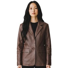 Damen-Conkerbraune italienische Lederblazerjacke &ndash; Chongqing