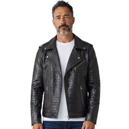 Herren schwarze Kuhleder-Alligatoren-Jacke mit gepr&auml;gtem Biker-Muster &ndash; K&ouml;lnisch-Cologne