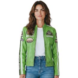 Damen-Biker-Rennabzeichen gr&uuml;ne Lederjacke-Incheon