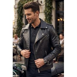 Herren schwarze Kuhleder-Alligatoren-Jacke mit gepr&auml;gtem Biker-Muster &ndash; Forge