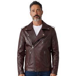 Herren braune Kuhleder-Alligatoren-Jacke mit gepr&auml;gtem Biker-Muster &ndash; K&ouml;lnisch